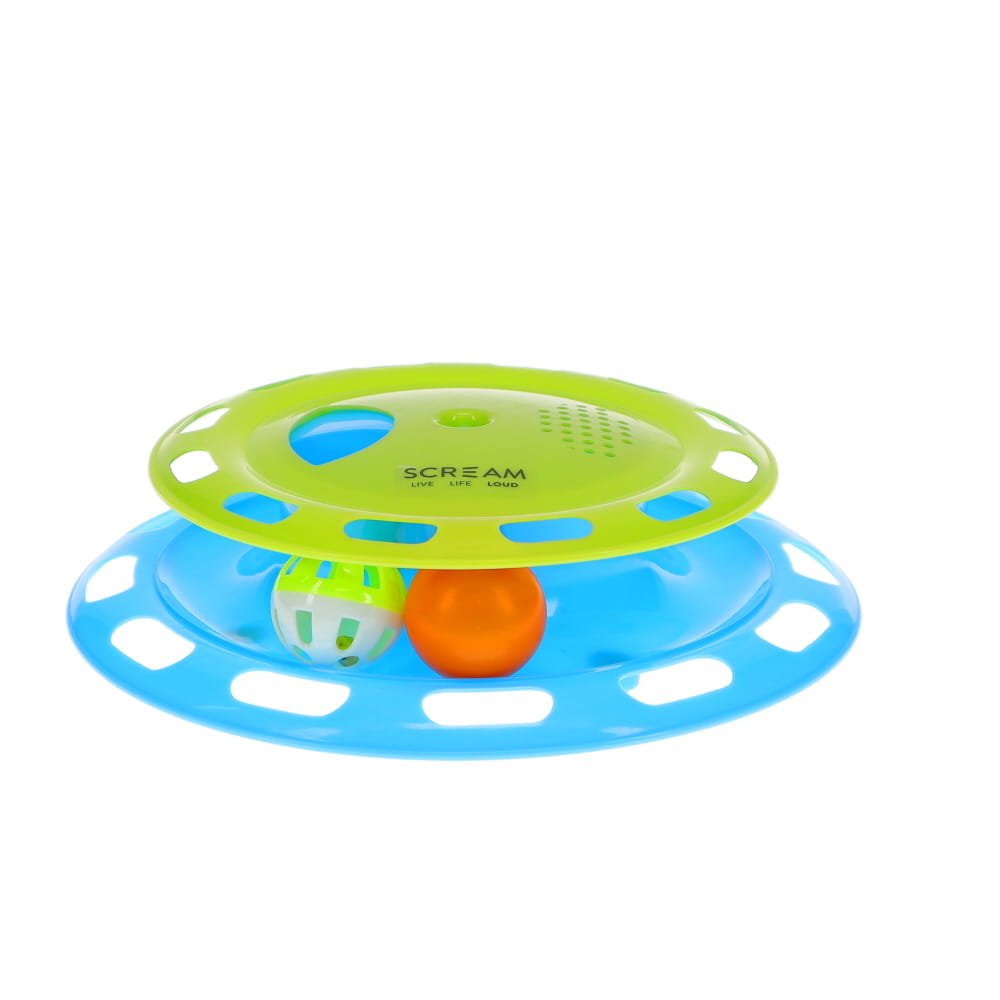 SCREAM CAT TOY SINGLE LAYER ORB TOWER WITH SPIN TOP 24 x 24 x 6CM GREE ...