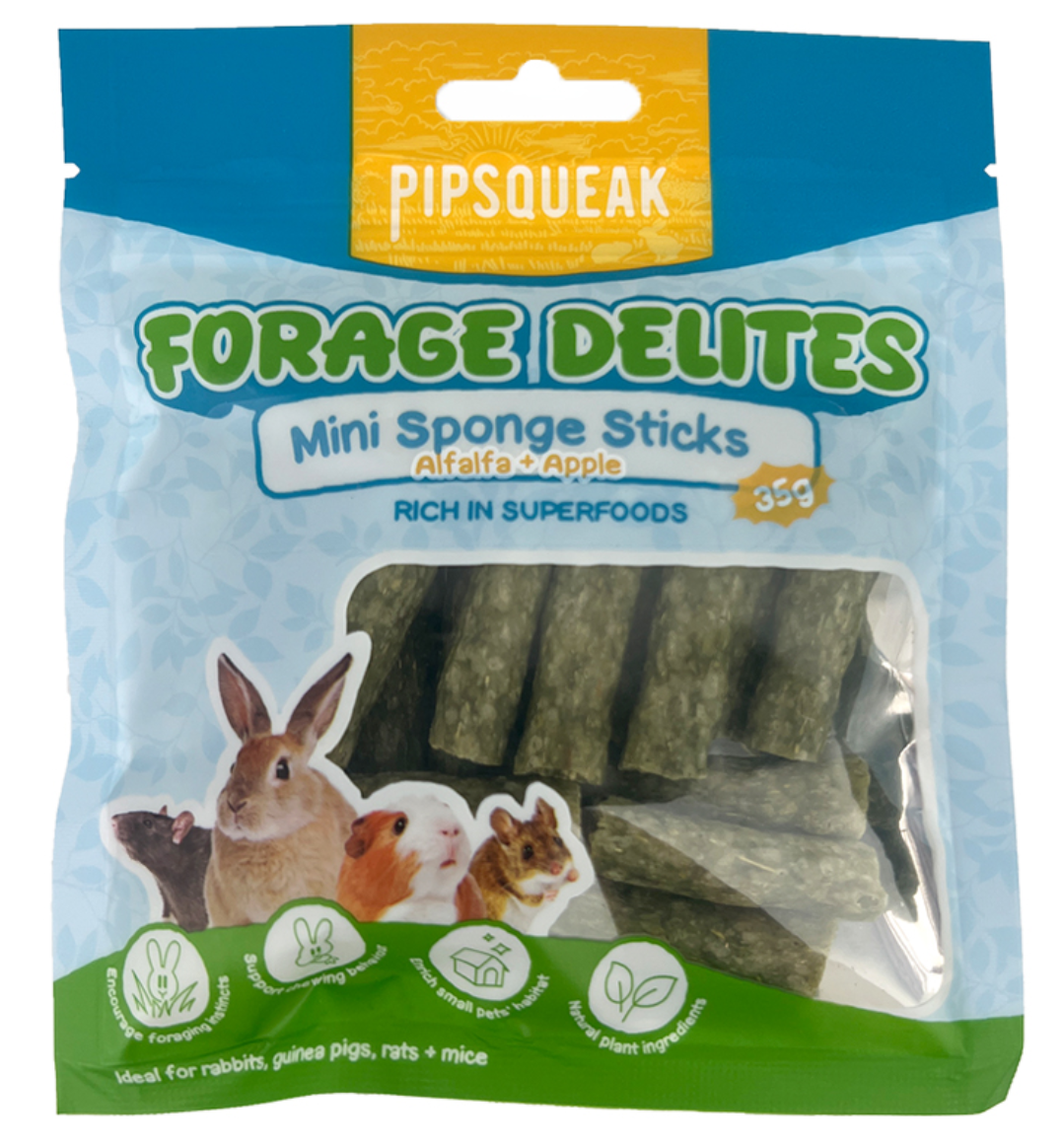 PIPSQUEAK FORAGE DELITES MINI SPONGE STICKS 35G – Head to Tail Pets