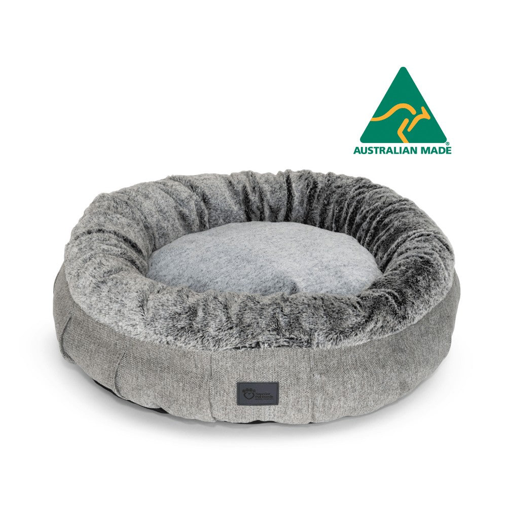 SPG DOG BED HARLEY HARLOW GREY & ARTIC FAUX FUR – Head to Tail Pets